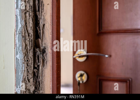 Plinth Block of a door damaged by termites (after treatment Stock Photo ...