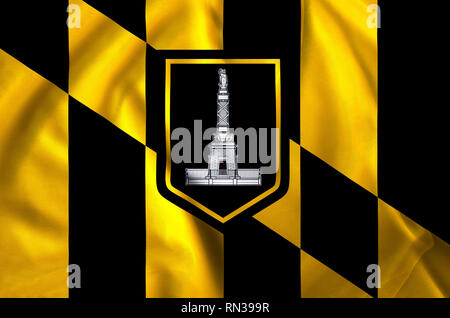 Baltimore city modern and realistic closeup 3D flag illustration ...