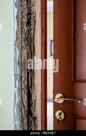 Plinth Block of a door damaged by termites (after treatment Stock Photo ...