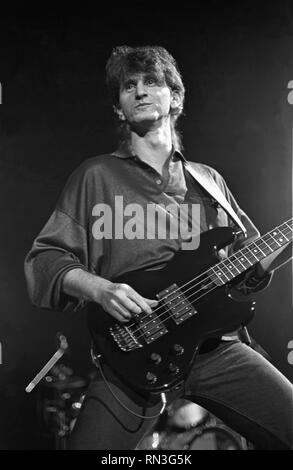 Lead vocalist, bassist, and keyboardist, Geddy Lee, of the Canadian ...