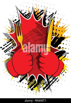 Fork holding cartoon hand outline illustration Stock Vector Image & Art ...