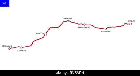 German highway route A2. Bundesautobahn 2 . Road map of Germany Stock ...