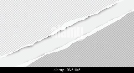 Diagonal torn white squared paper strips for text or message are on ...