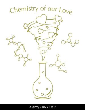 Vector illustration with flask, hearts tornado. Love emotions ...