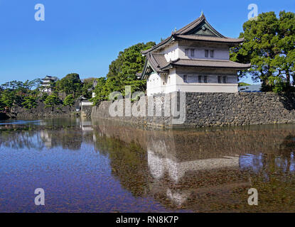 Guardhouse, wall and moat of the Japanese Imperial Palace, seen from ...