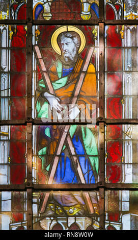 Apostle and martyr Saint Andrew (here ‘Andreas’) with wild hair and ...