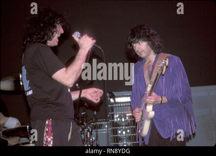 Deep Purple band members are shown performing together during a "live ...