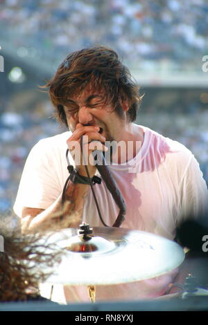 Deftones vocalist Chino Moreno is shown singing for fans during a "live ...