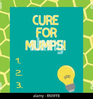 Writing note showing Cure For Mumps. Business photo showcasing Medical ...