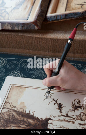 The Pyrography is an engraving technique by means of a heat source, on ...