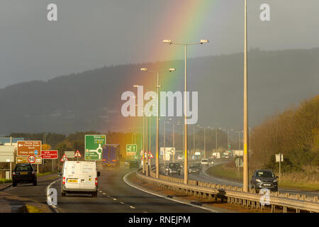 The A9 trunk road approaching the Longman roundabout, Inverness, busy ...