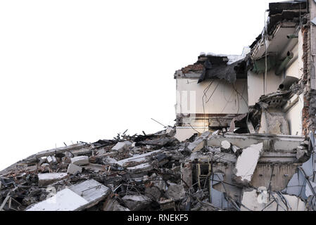 Isolated pile of rubble from a dismantled building at a demolition site ...