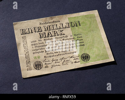 One Million German Mark banknote - 1923 - testament to the Stock Photo ...