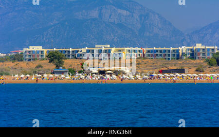 Alanya, Turkey - October 05, 2018. Beautiful hotels of Turkey against ...