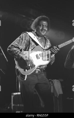 Blues musician Albert Collins is shown playing his guitar during a ...