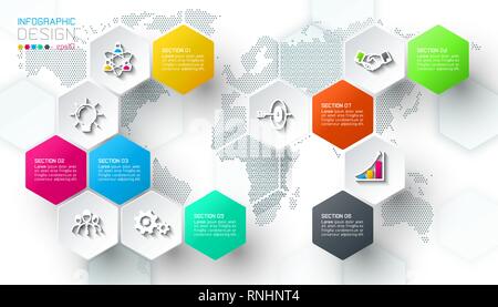 Business hexagon net labels shape infographic bar Stock Vector Image ...