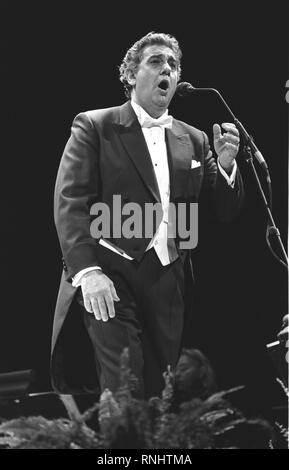 Spanish-Mexican operatic tenor Plácido Domingo is shown singing during ...