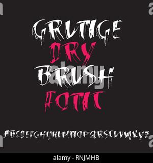 Handdrawn dry brush font. Modern brush lettering. Grunge style alphabet ...