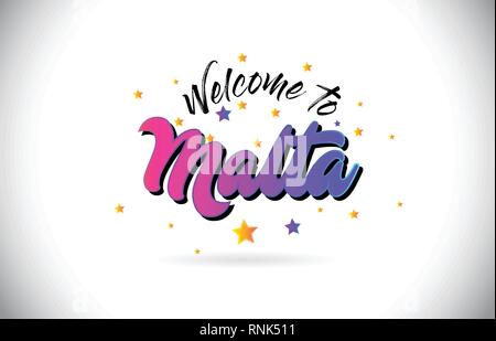 Malta Welcome To Word Text with Handwritten Font and Red Love Hearts ...