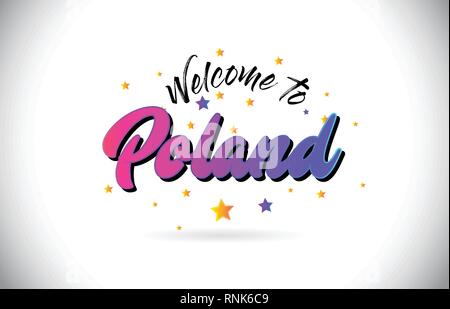 Poland Welcome To Word Text with Love Hearts and Creative Handwritten ...