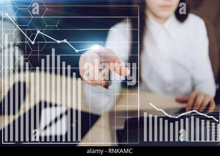 Business professional touching digital growth chart for financial ...