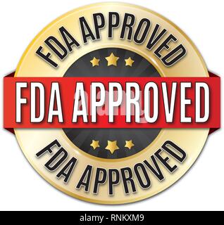 FDA approved gold badge with red ribbon, vector illustration Stock ...