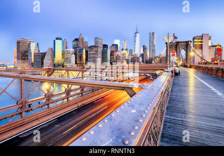 Brooklyn Bridge panorama at sunset - New York City landscape Stock ...