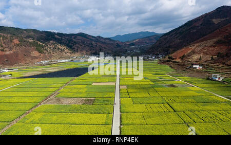 Miyi. 19th Feb, 2019. Aerial photo taken on Feb. 19, 2019 shows ...
