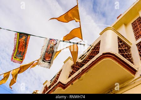 Valencia, Spain - January 27, 2019: Medieval banners hanging between ...