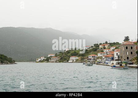 The port of Gerakas on the most Southern marine fjord in Europe, Greece ...