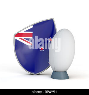 New Zealand rugby shield flag icon with rugby ball. 3D Render Stock ...