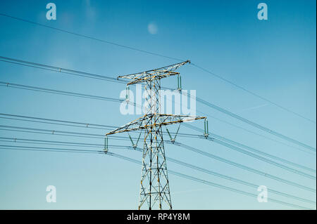 Three phase overhead electrical distribution poles and cables Stock ...