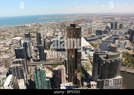 Aerial view of dramatic sunset at Melbourne city skyline Stock Photo ...