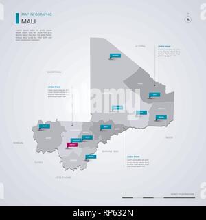 Mali map with pin of country capital. Two types of Mali map with ...