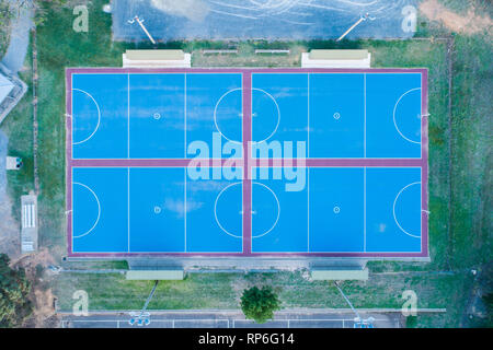Aerial view looking down at netball and basketball courts Stock Photo ...