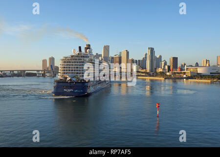 Miami, Florida 11-10-2018 Cruise ship in the Port of Miami turning ...