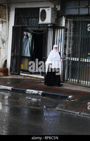 A Druze woman in traditional dress in Isfiya (also known as Ussefiya) a ...