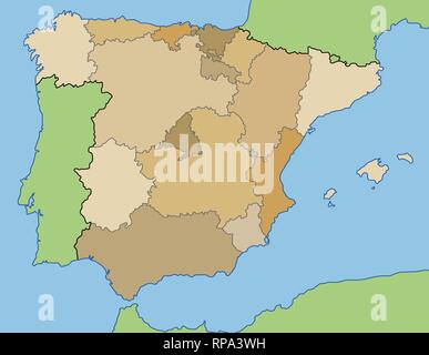Spain autonomous communities and provinces vector map with neighbouring countries and ...