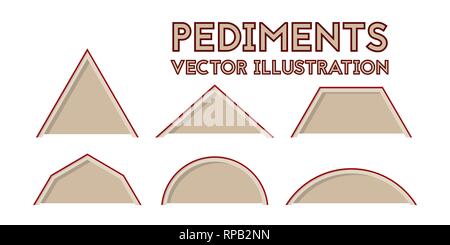 A set of drawings of the pediments. Vector illustration. The structure ...