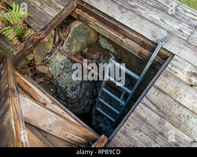 Entrance to High Pasture Cave archaeological site, Kilbride, Isle of ...
