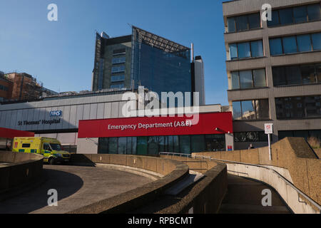 Sign outside the A&E entrance to St Thomas' Hospital, part of Guy's and ...