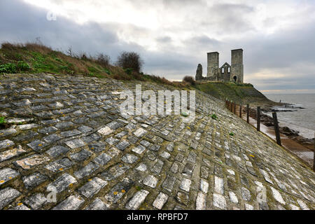 Reculver Abbey, Herne Bay, Kent. St Mary's church ruins at sunset Stock ...