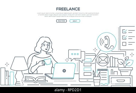 Freelance - modern line design style web banner Stock Vector Image ...