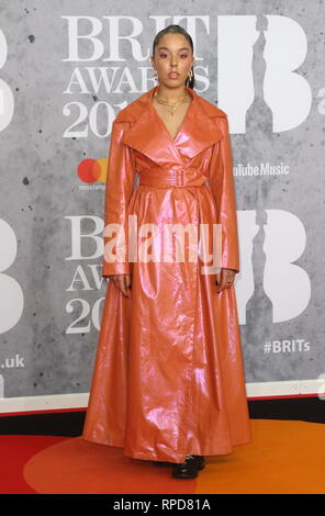 Grace Carter seen on the red carpet during The BRIT Awards 2019 at The ...