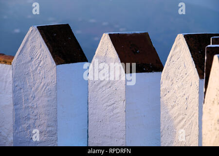 The walls of Castillo de Comares at dusk in Comares, Malaga, Axarquia ...