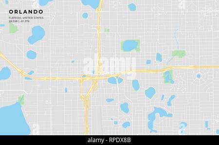 Urban vector city map of Orlando, Florida, United States of America ...