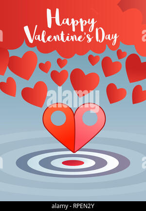 Two map pointer combine to heart symbol shape and sticky on target ...