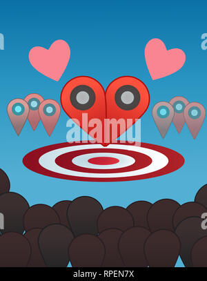 Two map pointer combine to heart symbol shape and sticky on target ...