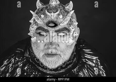 Alien, demon, sorcerer makeup. Horror and fantasy concept. Man with ...