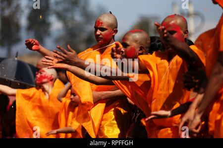 Kathmandu, Nepal. 21st Feb, 2019. Hindu boys attend a religious ritual ...